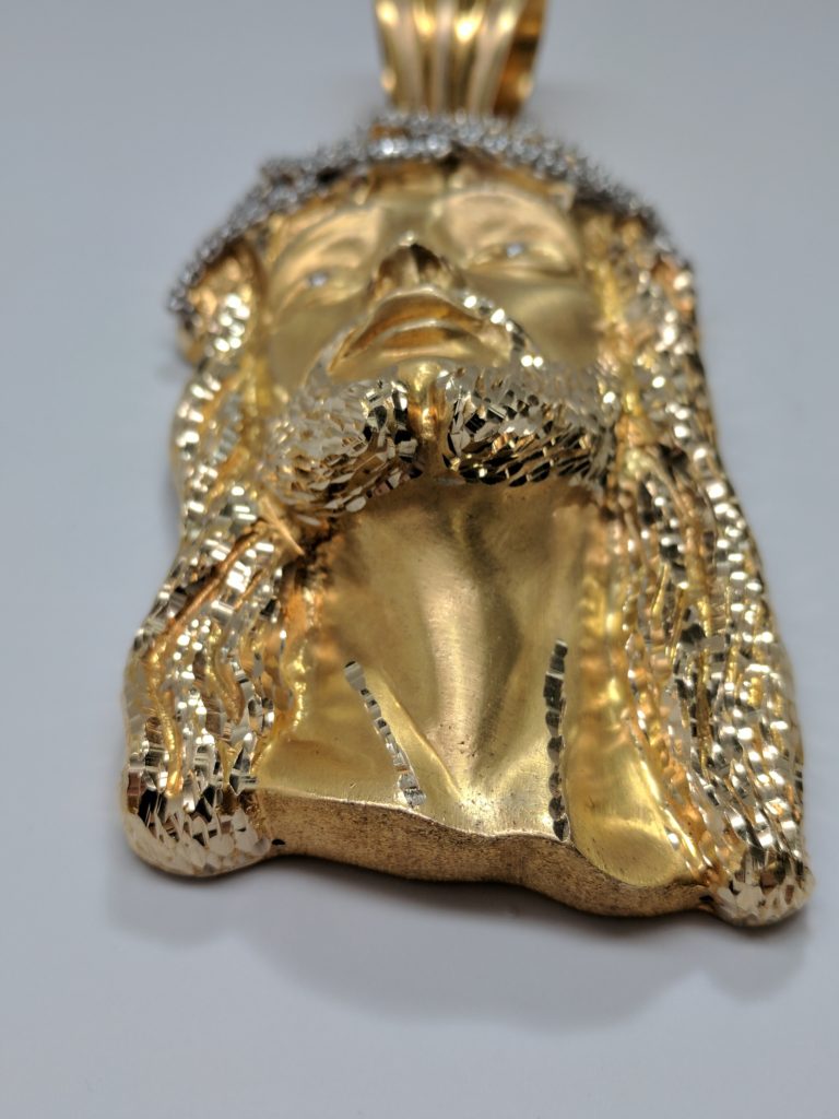 14K Gold Jesus Christ Pendant with Pave Diamond Crown of Thorns