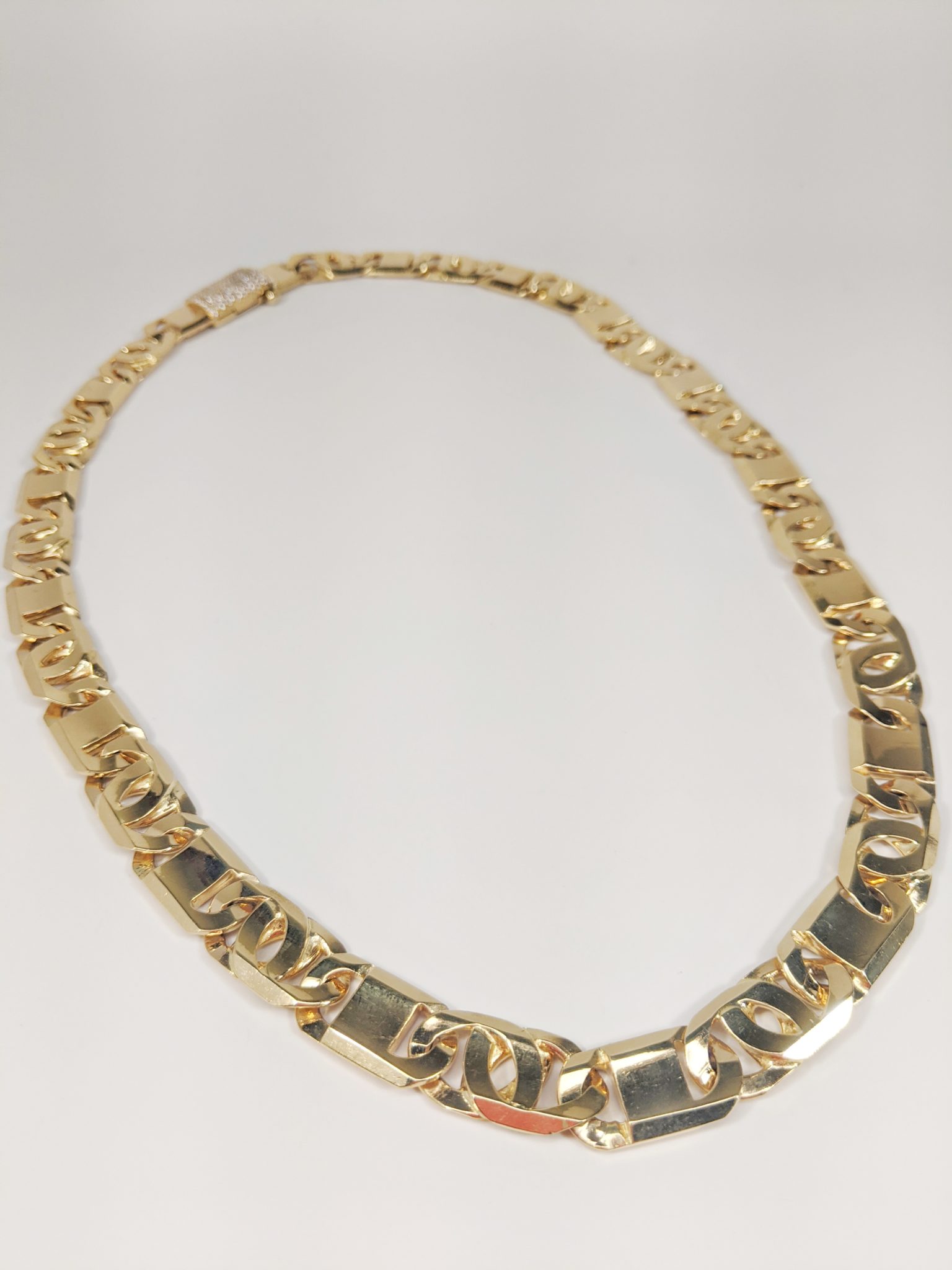 14K Yellow Gold Thick Tiger Eye Chain | Fancy Diamond Pave Lock