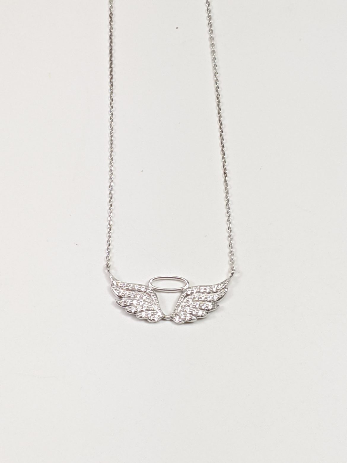 14KT Gold Angel Wings with Halo Necklace - Carbo Jewelers